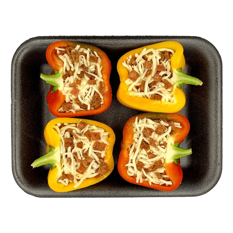 Kip - Chiles morrones rellenos con queso mozzarella y tocino